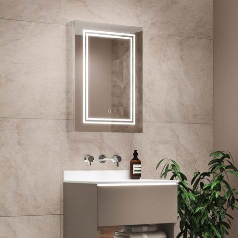Virginia LED Bathroom Mirror Cabinet | Demister | Shaver - Pebble Grey