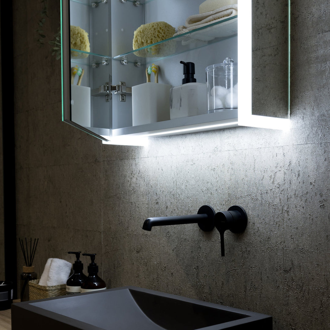 Grace LED Bathroom Mirror Cabinet with Motion Sensor - Pebble Grey