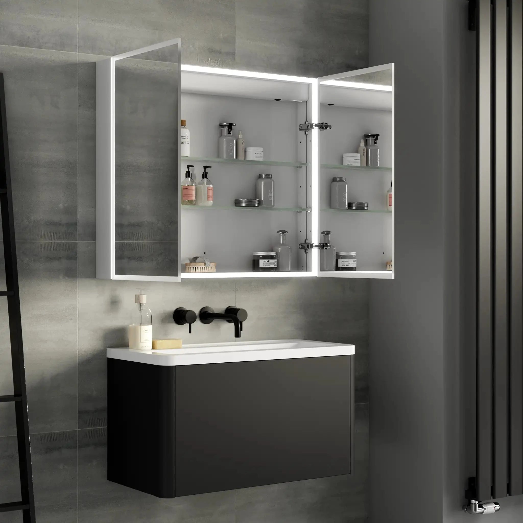 Marcel LED Bathroom Mirror Cabinet - Pebble Grey