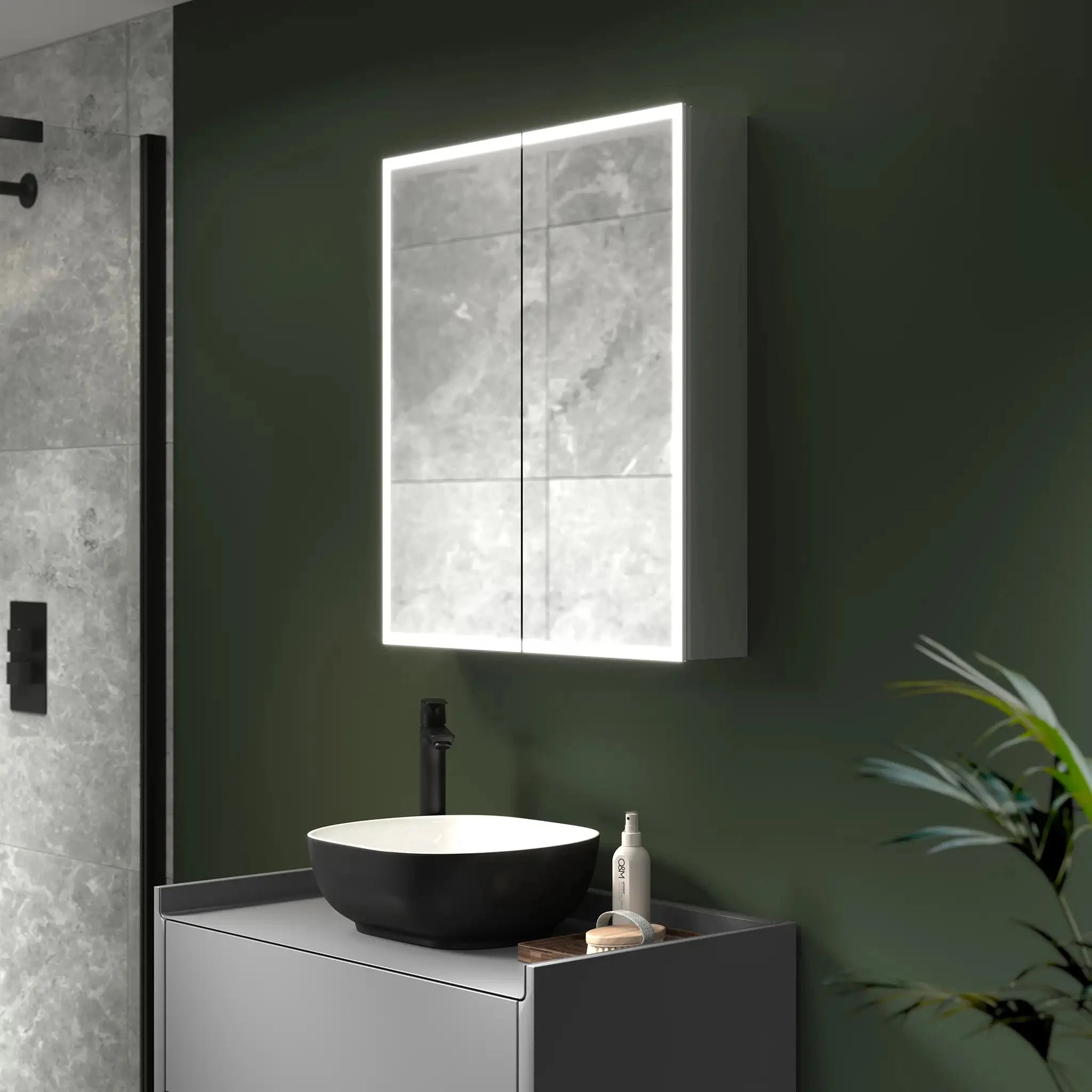 Marcel LED Bathroom Mirror Cabinet - Pebble Grey