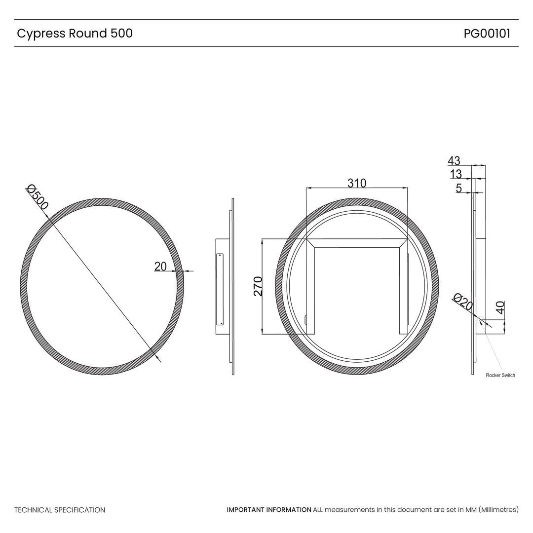Cypress Round Battery LED Bathroom Mirror - Pebble Grey