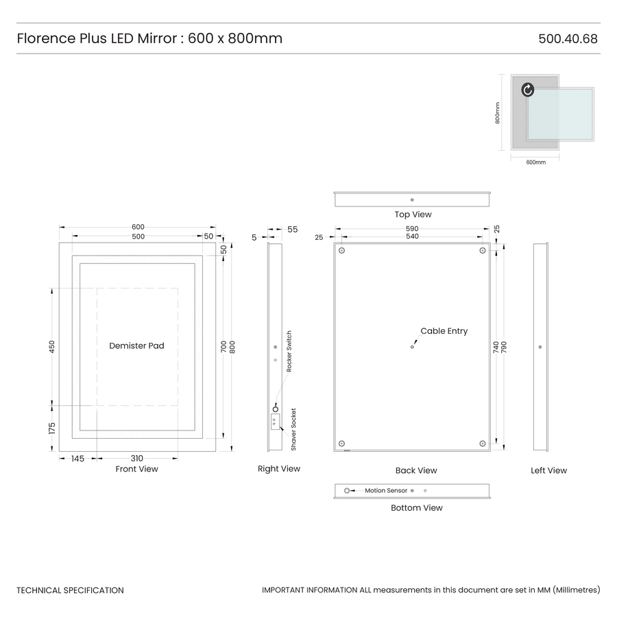 Florence Plus LED Bathroom Mirror - Pebble Grey