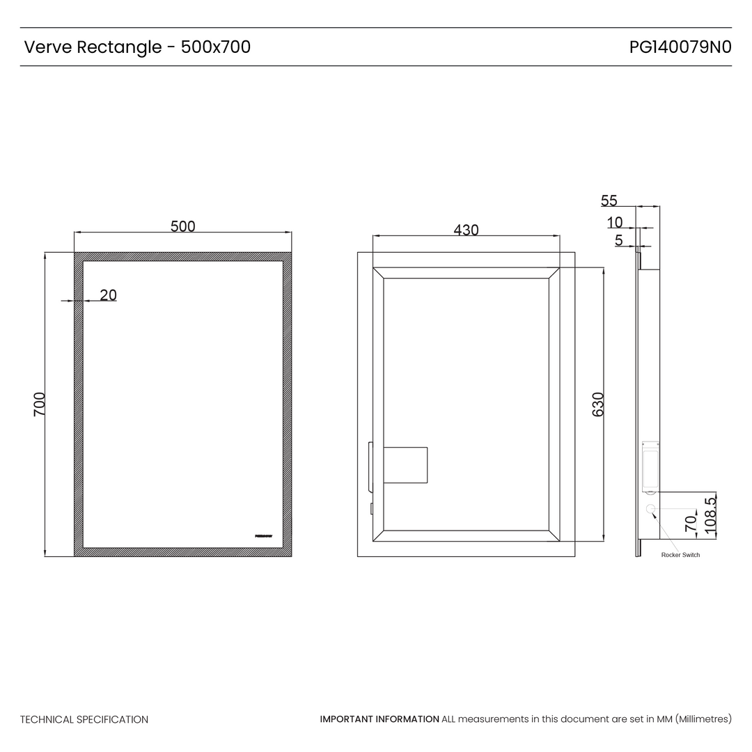 Verve Portrait Rechargeable Battery LED Mirror - Frameless / 390mm x ...