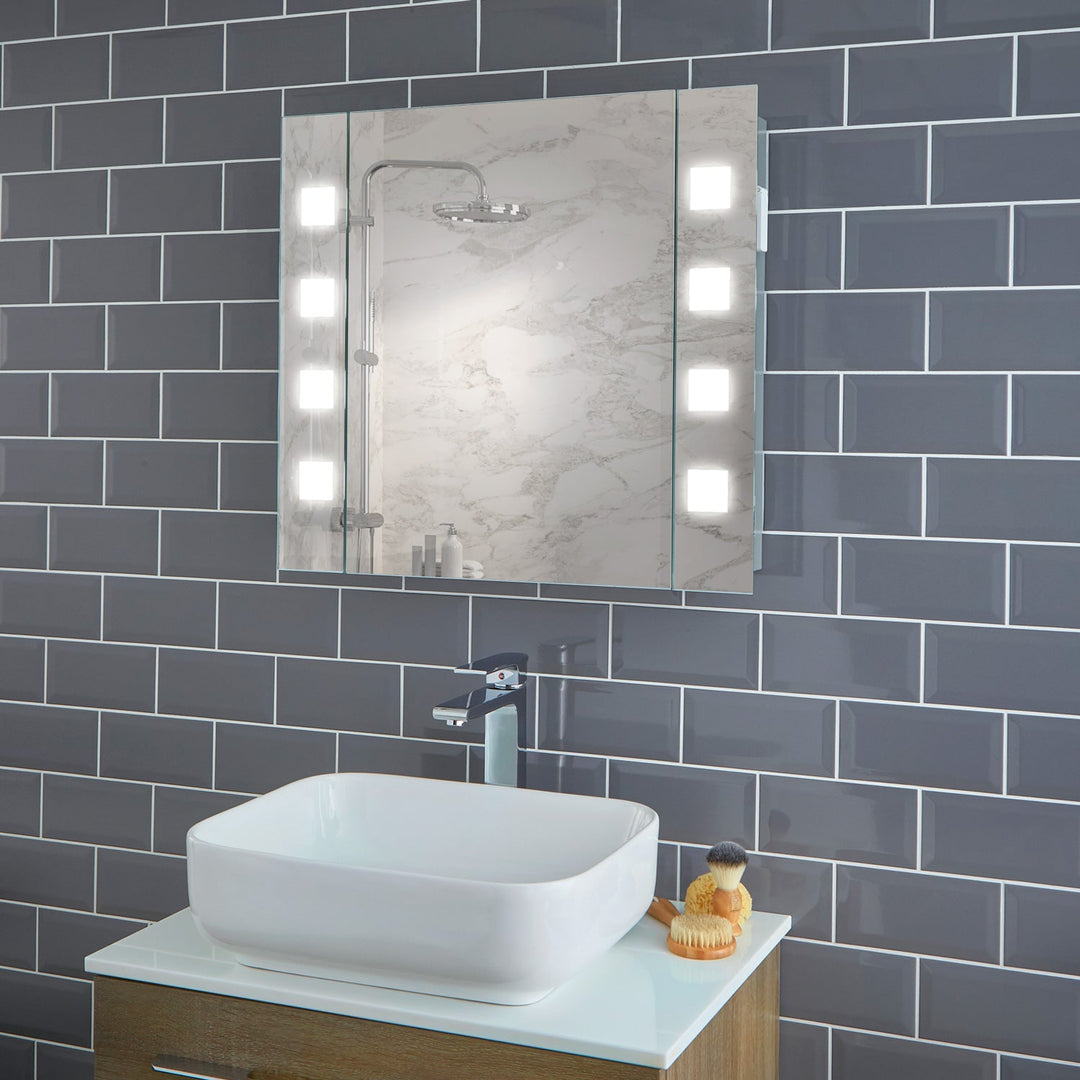 Pyrus LED Mirror Cabinet | Demister Mirror With Shaver Socket - Pebble Grey