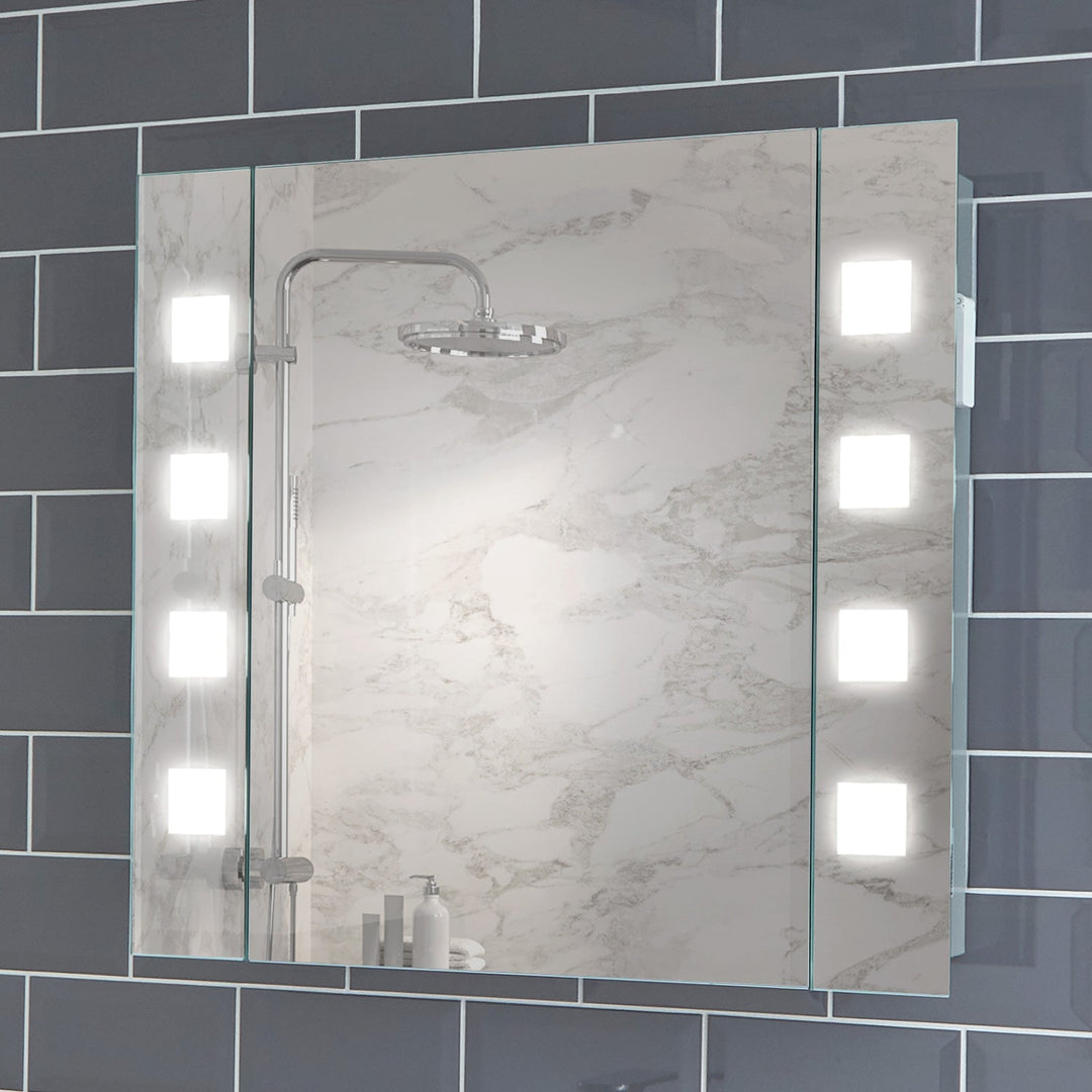 Pyrus LED Mirror Cabinet | Demister Mirror With Shaver Socket - Pebble Grey